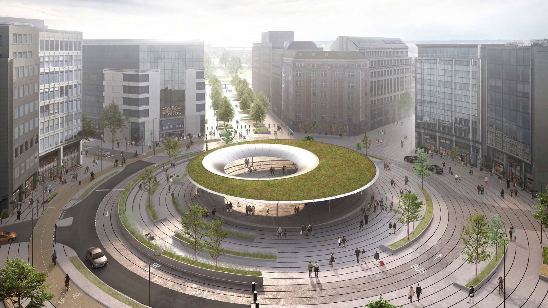 La ministre Van den Brandt défend le projet d’auvent sur le rond-point Schuman, 'un donut ...