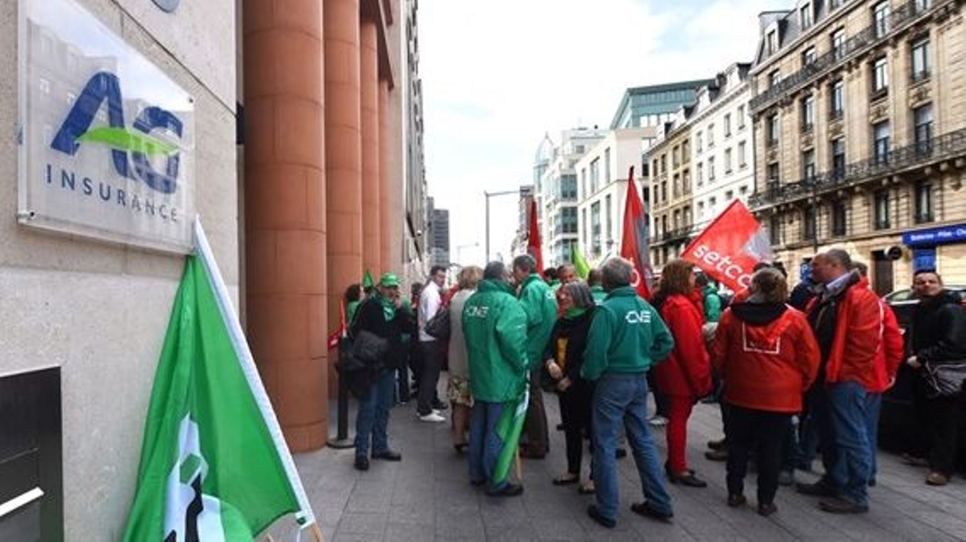 Action syndicale au siège d'AG Insurance à Bruxelles