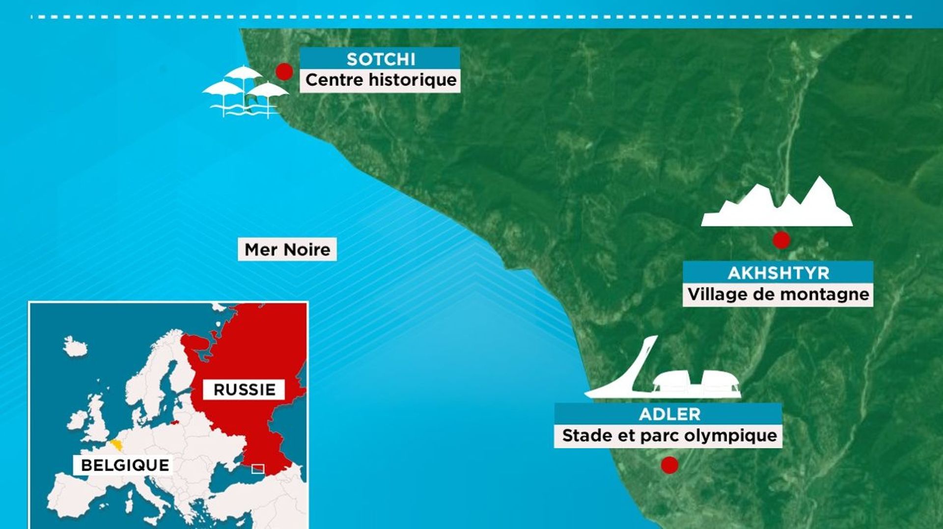 Première halte pour les Diables rouges: Sotchi, la vitrine russe (carte ...