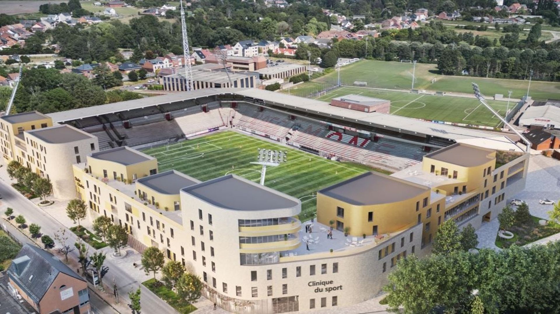 Stade Tondreau à Mons : au niveau des anciennes tribunes 3 et 4, il y ...