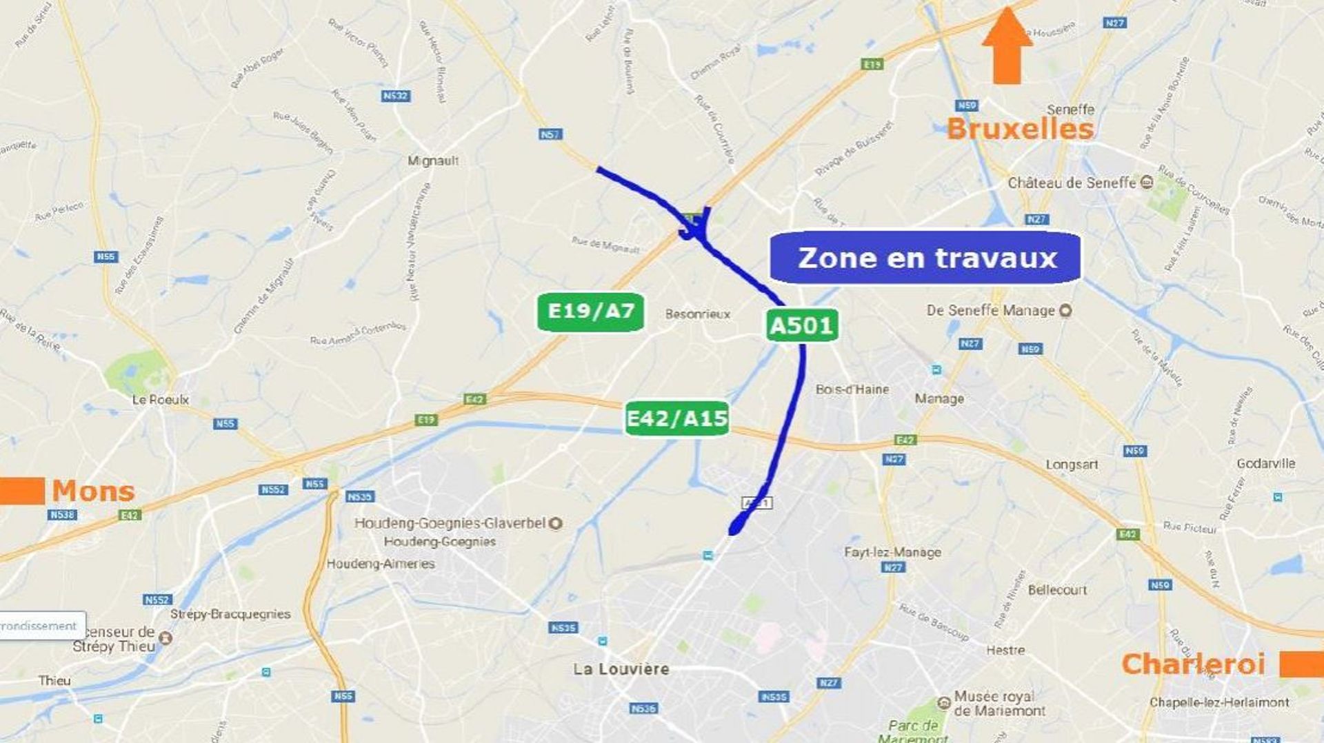 De nouveaux travaux encombrent l'autoroute E19 dans le sens Mons ...