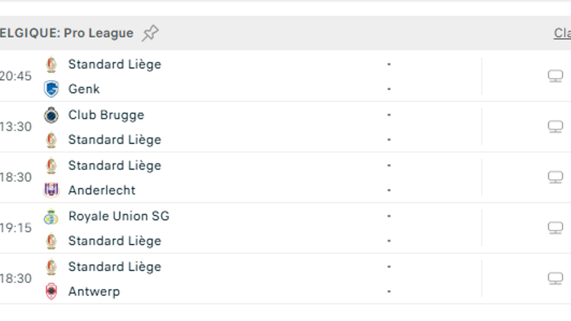 Cinq équipes pour trois places en play-offs : le Standard, Charleroi ...