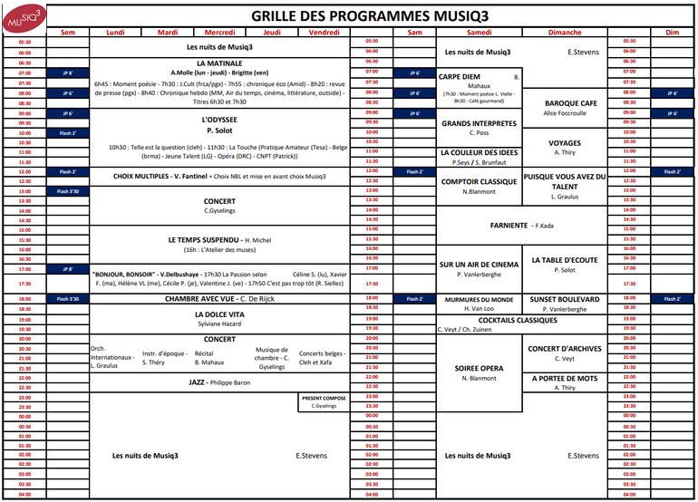 La Grille des programme de Musiq3 - RTBF Actus